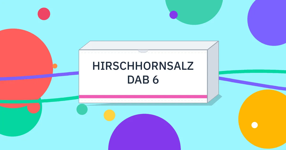 Symbolbild: Packung mit der Aufschrift HIRSCHHORNSALZ DAB 6 (PZN 07284006) – Verfügbarkeit und Bezug in Apotheken in Frankfurt am Main