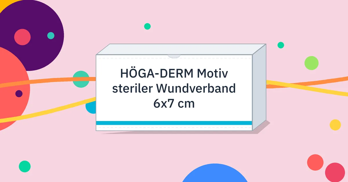 Symbolbild: Packung mit der Aufschrift HÖGA-DERM Motiv steriler Wundverband 6x7 cm (PZN 20807236) – Verfügbarkeit und Bezug in Apotheken in Frankfurt am Main