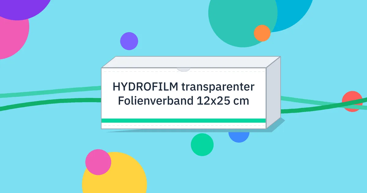 Symbolbild: Packung mit der Aufschrift HYDROFILM transparenter Folienverband 12x25 cm (PZN 17206125) – Verfügbarkeit und Bezug in Apotheken in Frankfurt am Main