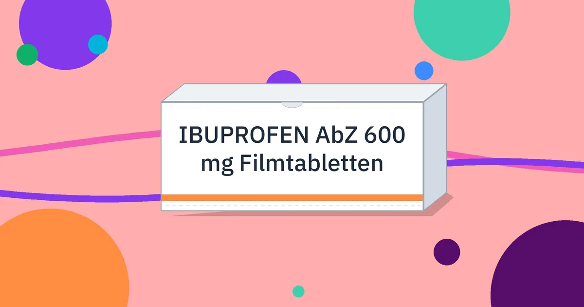 Symbolbild: Packung mit der Aufschrift IBUPROFEN AbZ 600 mg Filmtabletten (PZN 01016109) – Verfügbarkeit und Bezug in Apotheken in Frankfurt am Main