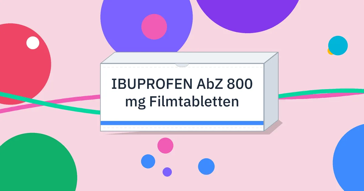 Symbolbild: Packung mit der Aufschrift IBUPROFEN AbZ 800 mg Filmtabletten (PZN 01016144) – Verfügbarkeit und Bezug in Apotheken in Frankfurt am Main