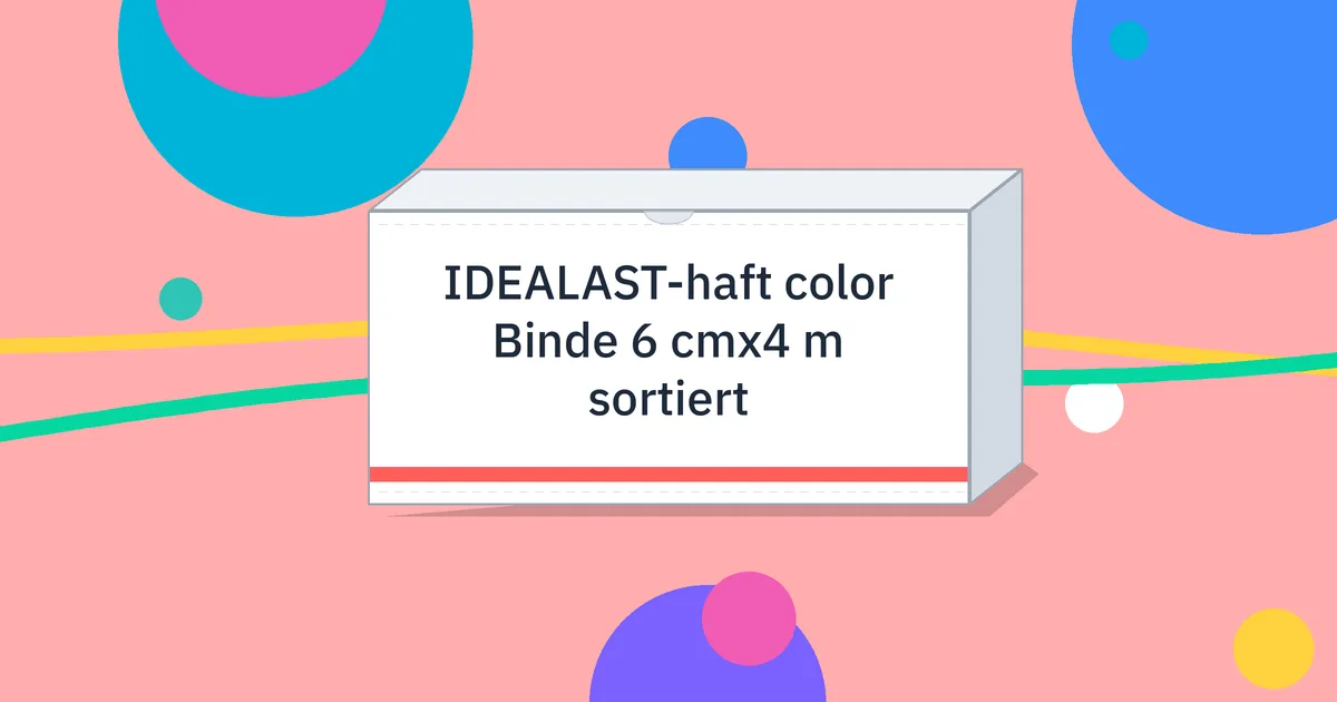 Symbolbild: Packung mit der Aufschrift IDEALAST-haft color Binde 6 cmx4 m sortiert (PZN 12579399) – Verfügbarkeit und Bezug in Apotheken in Frankfurt am Main