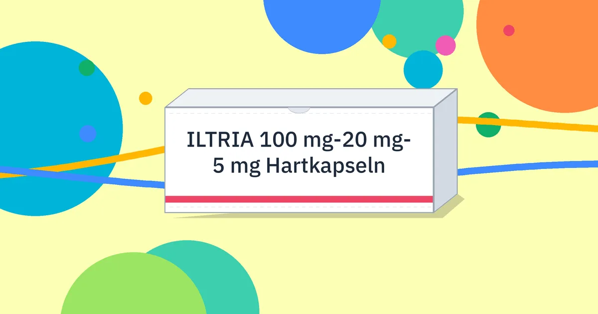 Symbolbild: Packung mit der Aufschrift ILTRIA 100 mg-20 mg-5 mg Hartkapseln (PZN 13359903) – Verfügbarkeit und Bezug in Apotheken in Frankfurt am Main