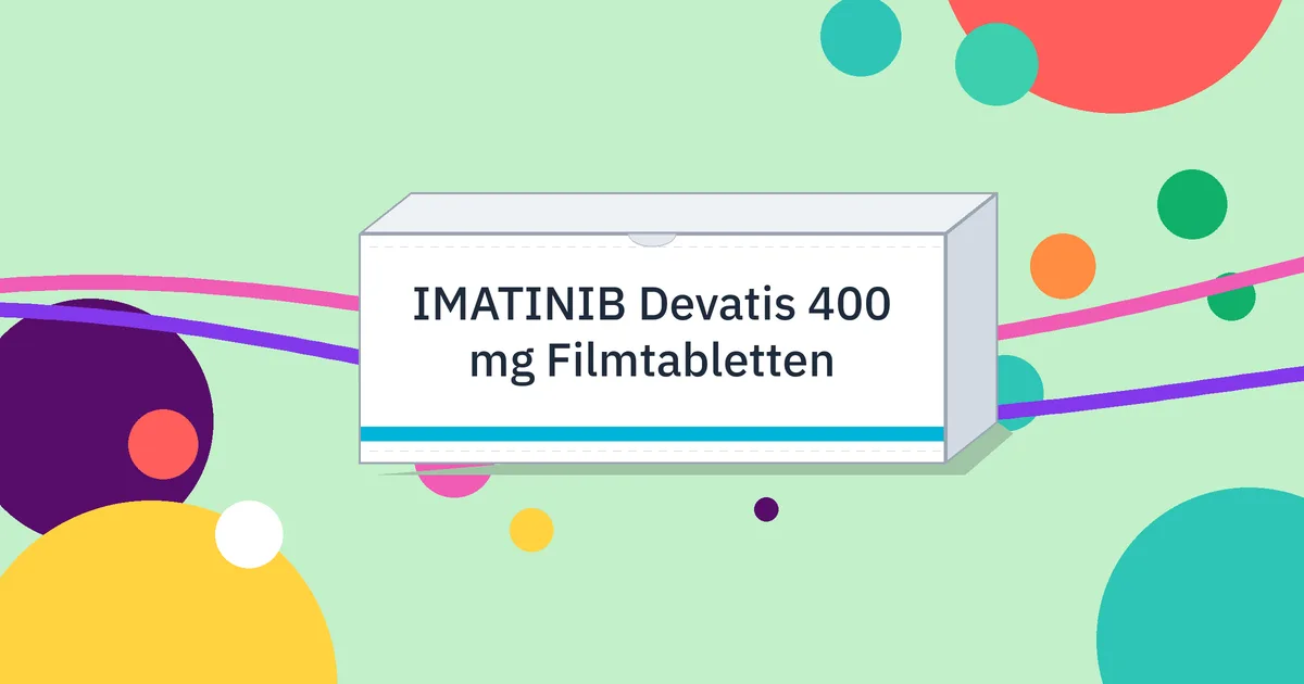 Symbolbild: Packung mit der Aufschrift IMATINIB Devatis 400 mg Filmtabletten (PZN 12345046) – Verfügbarkeit und Bezug in Apotheken in Frankfurt am Main