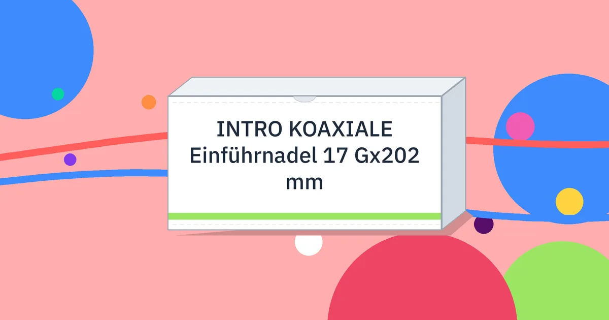 Symbolbild: Packung mit der Aufschrift INTRO KOAXIALE Einführnadel 17 Gx202 mm (PZN 19737200) – Verfügbarkeit und Bezug in Apotheken in Frankfurt am Main