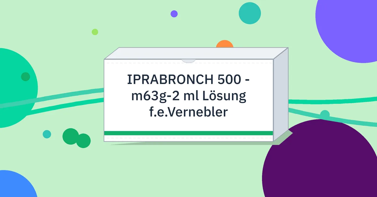 Symbolbild: Packung mit der Aufschrift IPRABRONCH 500 -m63g-2 ml Lösung f.e.Vernebler (PZN 09384551) – Verfügbarkeit und Bezug in Apotheken in Frankfurt am Main