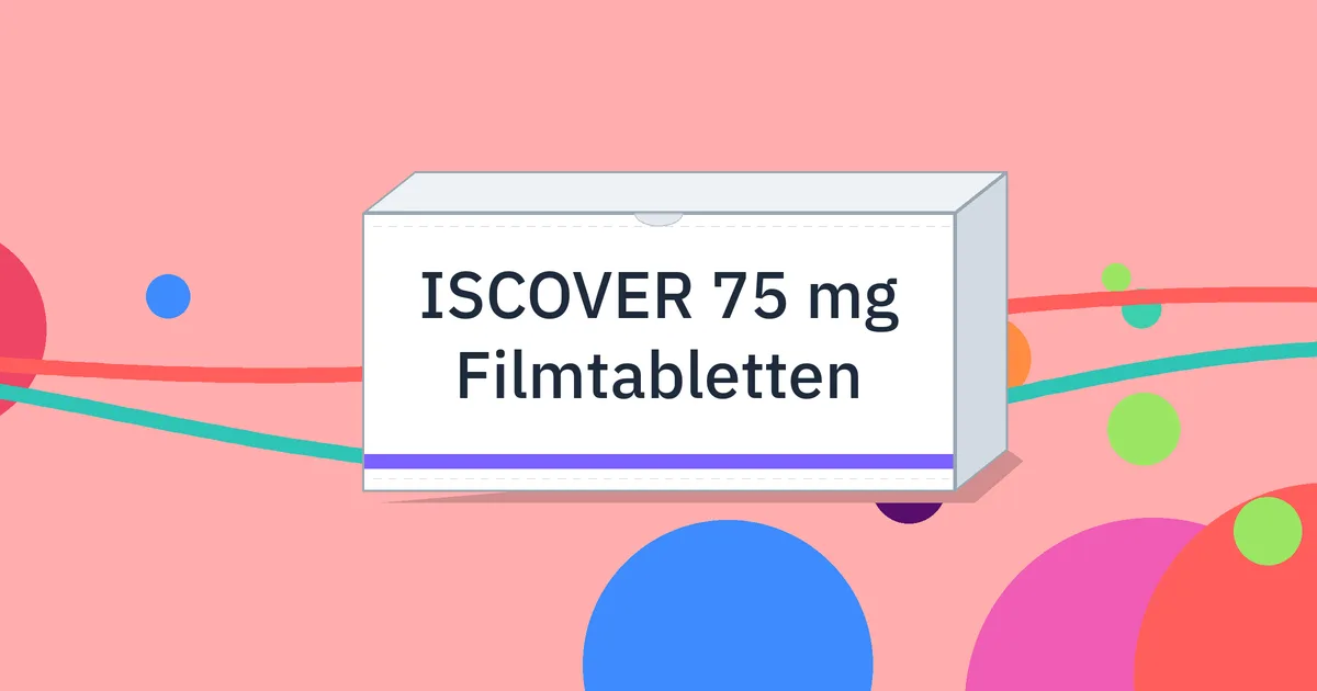 Symbolbild: Packung mit der Aufschrift ISCOVER 75 mg Filmtabletten (PZN 02215348) – Verfügbarkeit und Bezug in Apotheken in Frankfurt am Main