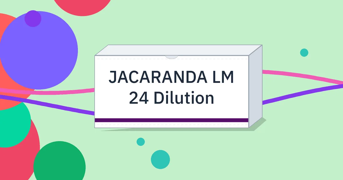 Symbolbild: Packung mit der Aufschrift JACARANDA LM 24 Dilution (PZN 13561533) – Verfügbarkeit und Bezug in Apotheken in Frankfurt am Main