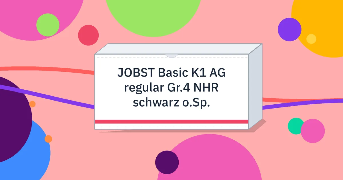 Symbolbild: Packung mit der Aufschrift JOBST Basic K1 AG regular Gr.4 NHR schwarz o.Sp. (PZN 15309803) – Verfügbarkeit und Bezug in Apotheken in Frankfurt am Main