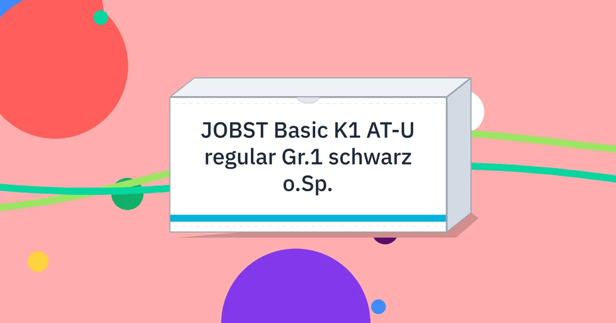 Symbolbild: Packung mit der Aufschrift JOBST Basic K1 AT-U regular Gr.1 schwarz o.Sp. (PZN 15310605) – Verfügbarkeit und Bezug in Apotheken in Frankfurt am Main