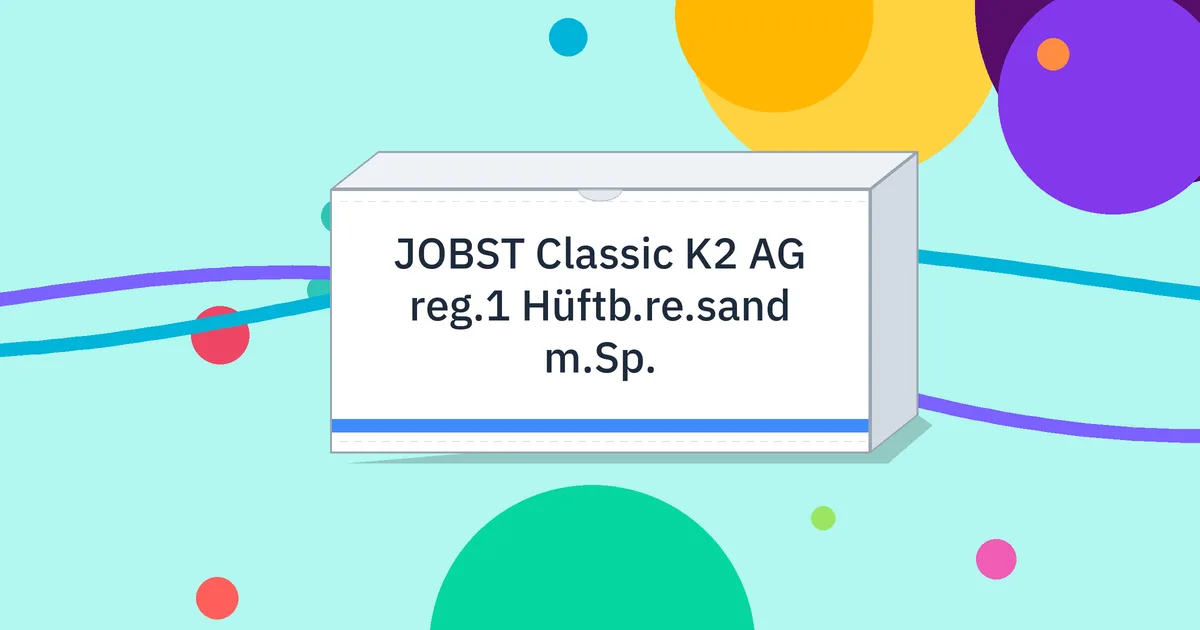 Symbolbild: Packung mit der Aufschrift JOBST Classic K2 AG reg.1 Hüftb.re.sand m.Sp. (PZN 13067046) – Verfügbarkeit und Bezug in Apotheken in Frankfurt am Main