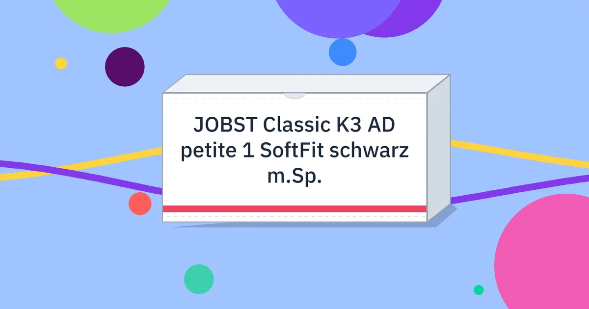 Symbolbild: Packung mit der Aufschrift JOBST Classic K3 AD petite 1 SoftFit schwarz m.Sp. (PZN 14223407) – Verfügbarkeit und Bezug in Apotheken in Frankfurt am Main
