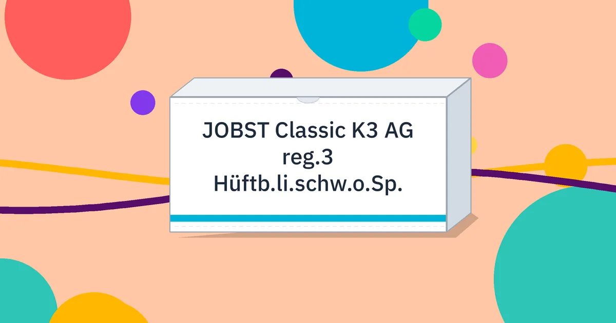 Symbolbild: Packung mit der Aufschrift JOBST Classic K3 AG reg.3 Hüftb.li.schw.o.Sp. (PZN 13075703) – Verfügbarkeit und Bezug in Apotheken in Frankfurt am Main