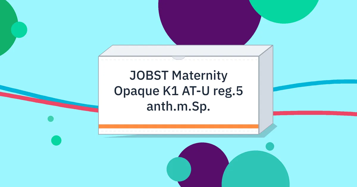 Symbolbild: Packung mit der Aufschrift JOBST Maternity Opaque K1 AT-U reg.5 anth.m.Sp. (PZN 15855285) – Verfügbarkeit und Bezug in Apotheken in Frankfurt am Main