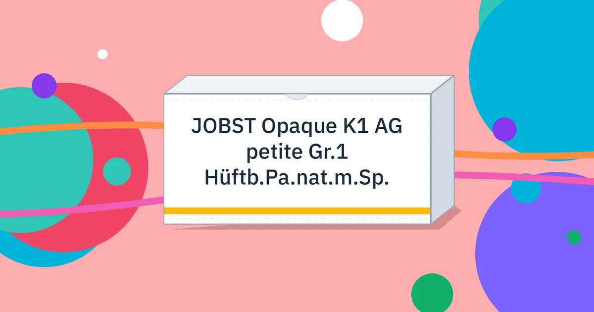 Symbolbild: Packung mit der Aufschrift JOBST Opaque K1 AG petite Gr.1 Hüftb.Pa.nat.m.Sp. (PZN 13098383) – Verfügbarkeit und Bezug in Apotheken in Frankfurt am Main