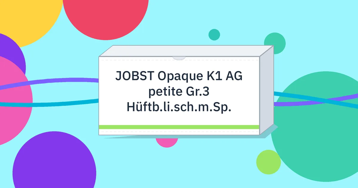 Symbolbild: Packung mit der Aufschrift JOBST Opaque K1 AG petite Gr.3 Hüftb.li.sch.m.Sp. (PZN 13097751) – Verfügbarkeit und Bezug in Apotheken in Frankfurt am Main