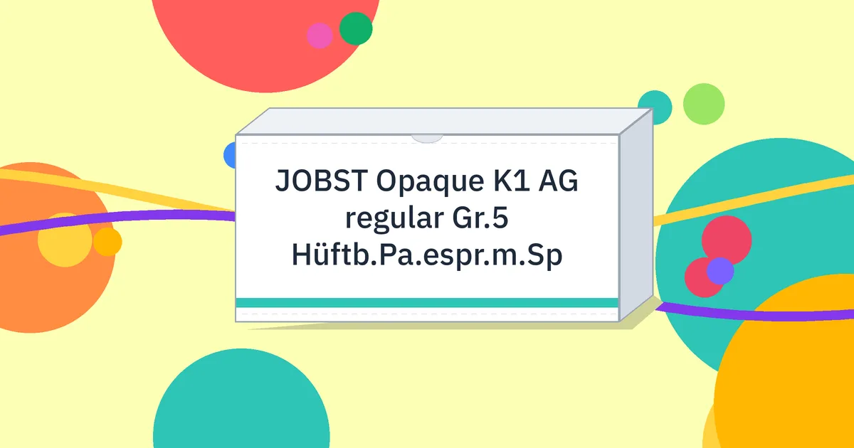 Symbolbild: Packung mit der Aufschrift JOBST Opaque K1 AG regular Gr.5 Hüftb.Pa.espr.m.Sp (PZN 16272930) – Verfügbarkeit und Bezug in Apotheken in Frankfurt am Main