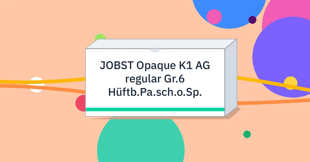 Symbolbild: Packung mit der Aufschrift JOBST Opaque K1 AG regular Gr.6 Hüftb.Pa.sch.o.Sp. (PZN 13101010) – Verfügbarkeit und Bezug in Apotheken in Frankfurt am Main