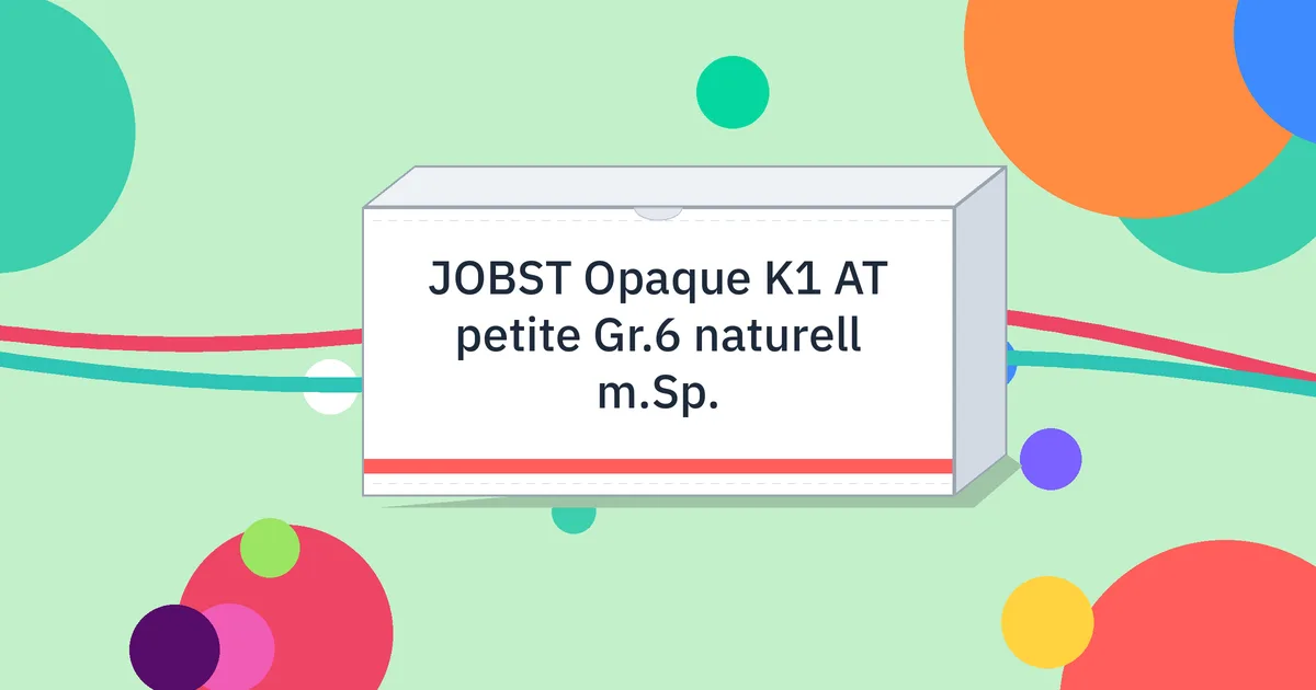 Symbolbild: Packung mit der Aufschrift JOBST Opaque K1 AT petite Gr.6 naturell m.Sp. (PZN 13103730) – Verfügbarkeit und Bezug in Apotheken in Frankfurt am Main