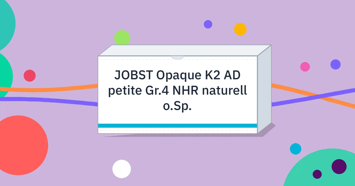 Symbolbild: Packung mit der Aufschrift JOBST Opaque K2 AD petite Gr.4 NHR naturell o.Sp. (PZN 13109856) – Verfügbarkeit und Bezug in Apotheken in Frankfurt am Main