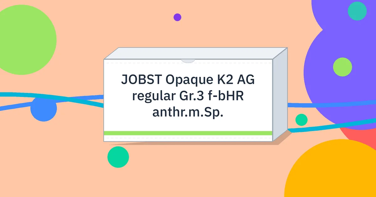 Symbolbild: Packung mit der Aufschrift JOBST Opaque K2 AG regular Gr.3 f-bHR anthr.m.Sp. (PZN 16282727) – Verfügbarkeit und Bezug in Apotheken in Frankfurt am Main