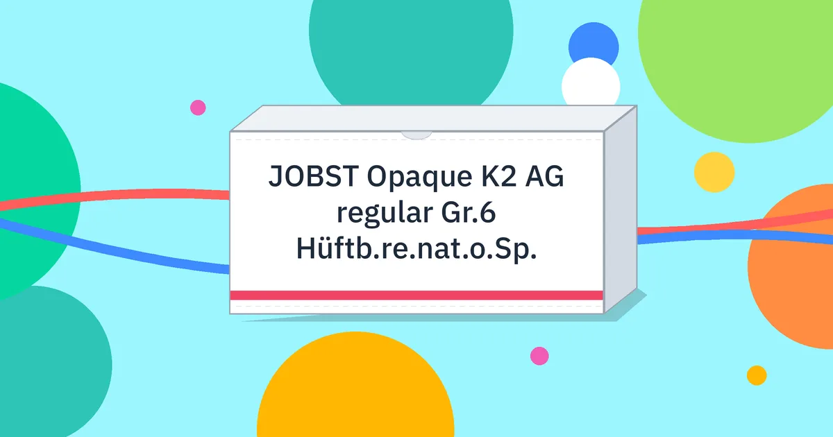 Symbolbild: Packung mit der Aufschrift JOBST Opaque K2 AG regular Gr.6 Hüftb.re.nat.o.Sp. (PZN 13117749) – Verfügbarkeit und Bezug in Apotheken in Frankfurt am Main