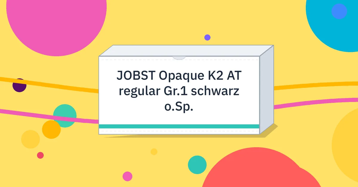 Symbolbild: Packung mit der Aufschrift JOBST Opaque K2 AT regular Gr.1 schwarz o.Sp. (PZN 11257274) – Verfügbarkeit und Bezug in Apotheken in Frankfurt am Main