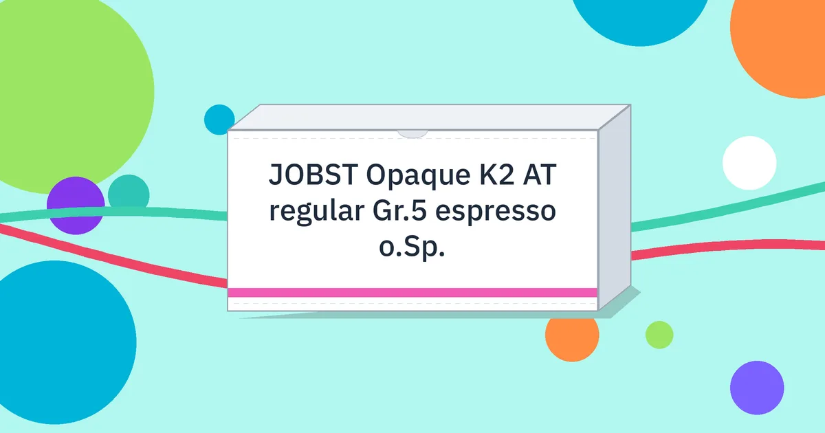 Symbolbild: Packung mit der Aufschrift JOBST Opaque K2 AT regular Gr.5 espresso o.Sp. (PZN 16290000) – Verfügbarkeit und Bezug in Apotheken in Frankfurt am Main