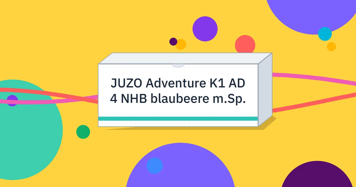 Symbolbild: Packung mit der Aufschrift JUZO Adventure K1 AD 4 NHB blaubeere m.Sp. (PZN 16346516) – Verfügbarkeit und Bezug in Apotheken in Frankfurt am Main