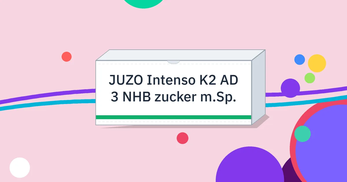 Symbolbild: Packung mit der Aufschrift JUZO Intenso K2 AD 3 NHB zucker m.Sp. (PZN 18609575) – Verfügbarkeit und Bezug in Apotheken in Frankfurt am Main