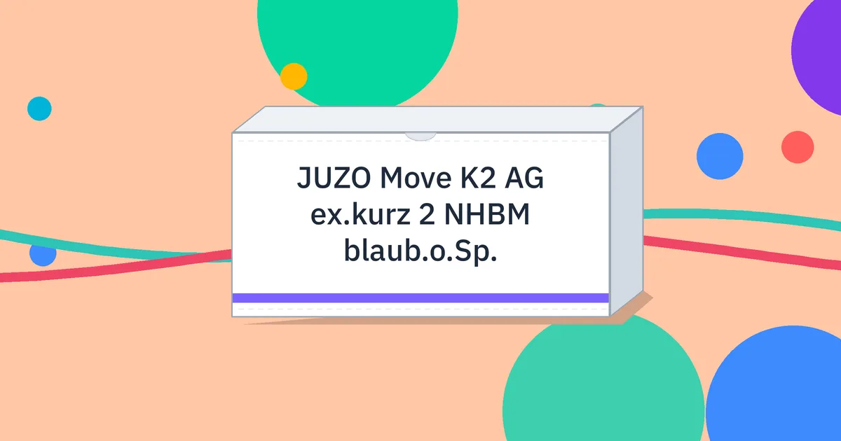 Symbolbild: Packung mit der Aufschrift JUZO Move K2 AG ex.kurz 2 NHBM blaub.o.Sp. (PZN 18564766) – Verfügbarkeit und Bezug in Apotheken in Frankfurt am Main