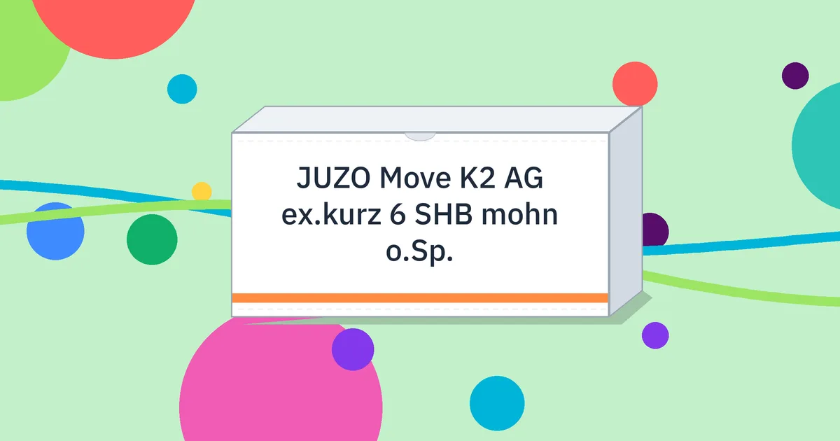 Symbolbild: Packung mit der Aufschrift JUZO Move K2 AG ex.kurz 6 SHB mohn o.Sp. (PZN 18565547) – Verfügbarkeit und Bezug in Apotheken in Frankfurt am Main