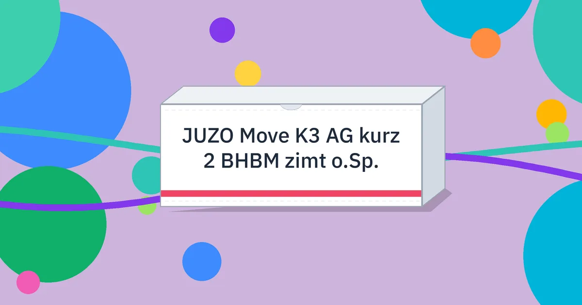 Symbolbild: Packung mit der Aufschrift JUZO Move K3 AG kurz 2 BHBM zimt o.Sp. (PZN 18581960) – Verfügbarkeit und Bezug in Apotheken in Frankfurt am Main