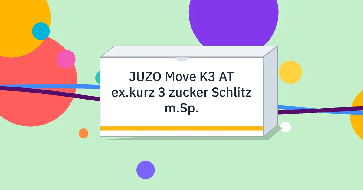 Symbolbild: Packung mit der Aufschrift JUZO Move K3 AT ex.kurz 3 zucker Schlitz m.Sp. (PZN 20680847) – Verfügbarkeit und Bezug in Apotheken in Frankfurt am Main