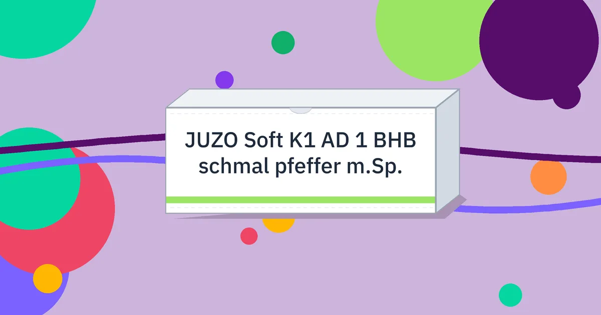 Symbolbild: Packung mit der Aufschrift JUZO Soft K1 AD 1 BHB schmal pfeffer m.Sp. (PZN 15460842) – Verfügbarkeit und Bezug in Apotheken in Frankfurt am Main