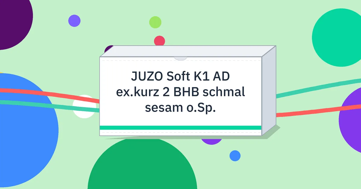 Symbolbild: Packung mit der Aufschrift JUZO Soft K1 AD ex.kurz 2 BHB schmal sesam o.Sp. (PZN 15464320) – Verfügbarkeit und Bezug in Apotheken in Frankfurt am Main