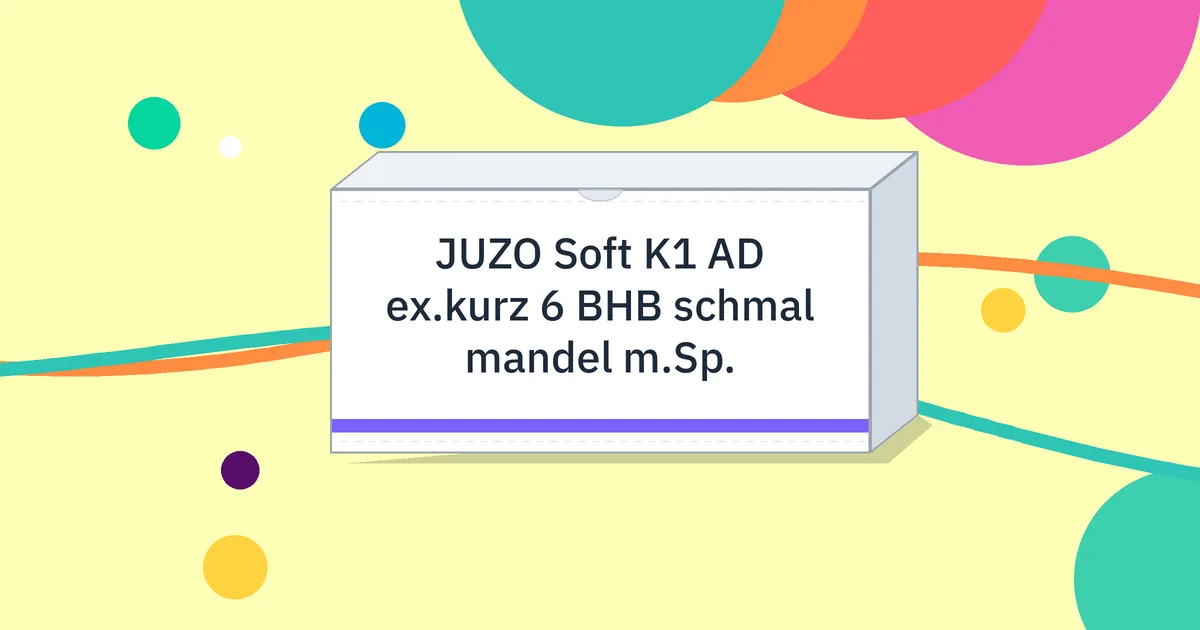 Symbolbild: Packung mit der Aufschrift JUZO Soft K1 AD ex.kurz 6 BHB schmal mandel m.Sp. (PZN 15462580) – Verfügbarkeit und Bezug in Apotheken in Frankfurt am Main