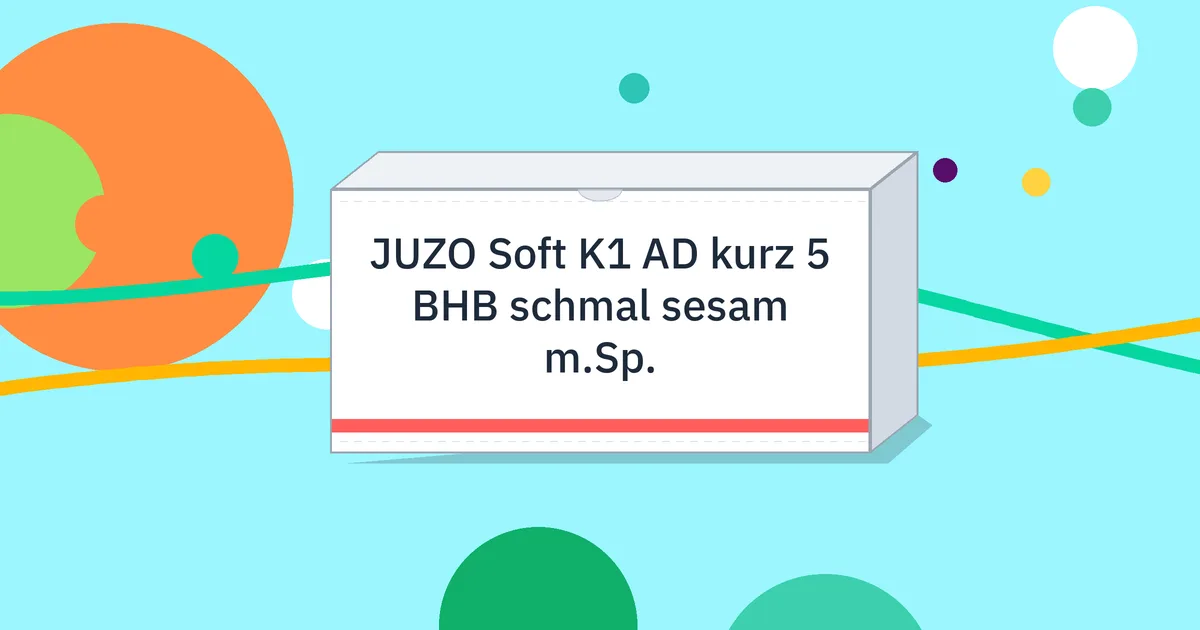 Symbolbild: Packung mit der Aufschrift JUZO Soft K1 AD kurz 5 BHB schmal sesam m.Sp. (PZN 15461669) – Verfügbarkeit und Bezug in Apotheken in Frankfurt am Main