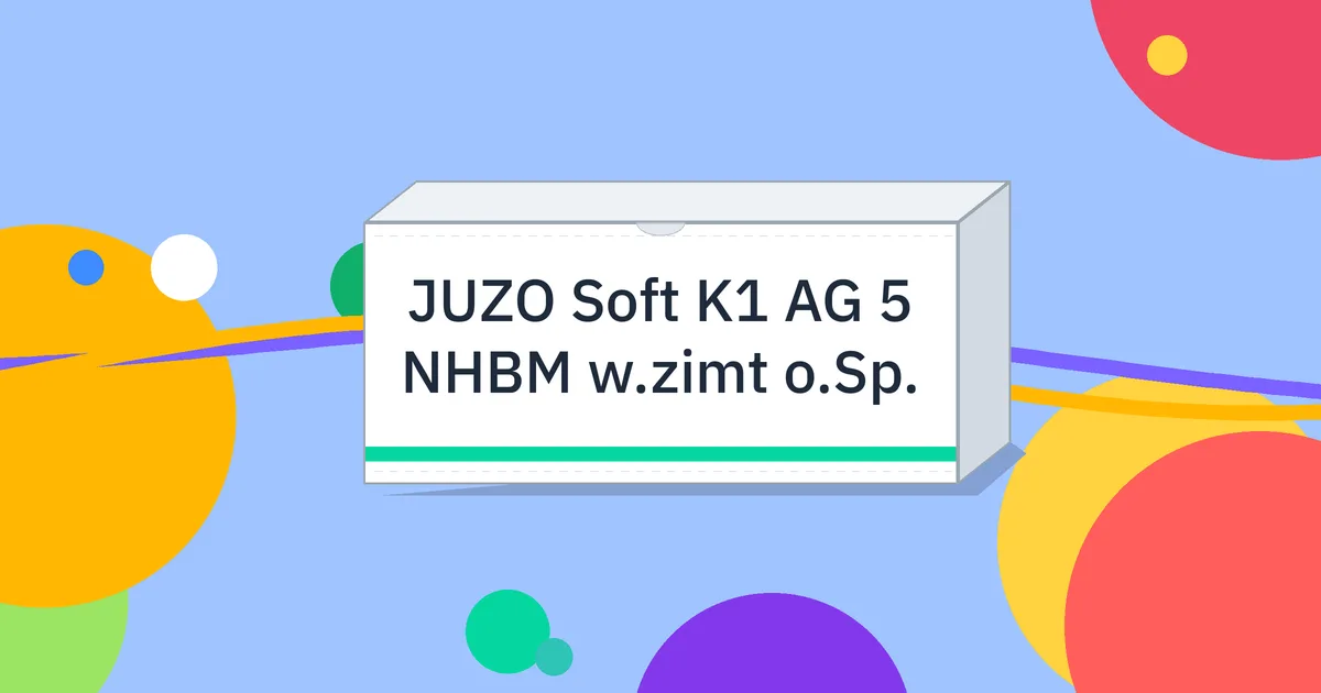 Symbolbild: Packung mit der Aufschrift JUZO Soft K1 AG 5 NHBM w.zimt o.Sp. (PZN 14998976) – Verfügbarkeit und Bezug in Apotheken in Frankfurt am Main