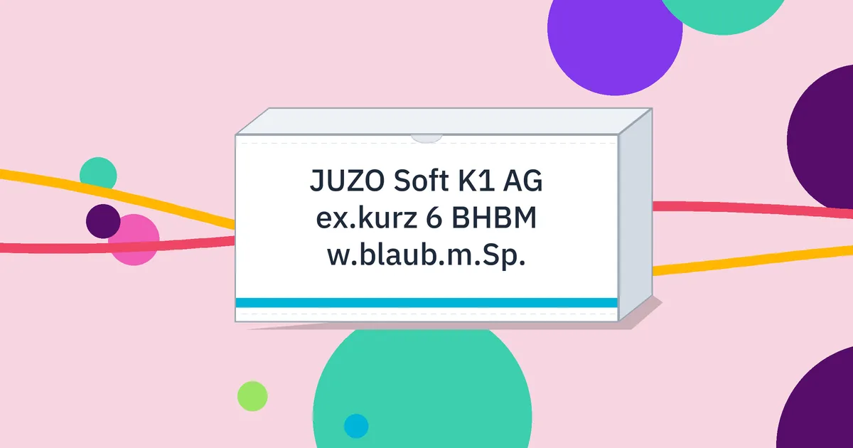 Symbolbild: Packung mit der Aufschrift JUZO Soft K1 AG ex.kurz 6 BHBM w.blaub.m.Sp. (PZN 14864359) – Verfügbarkeit und Bezug in Apotheken in Frankfurt am Main