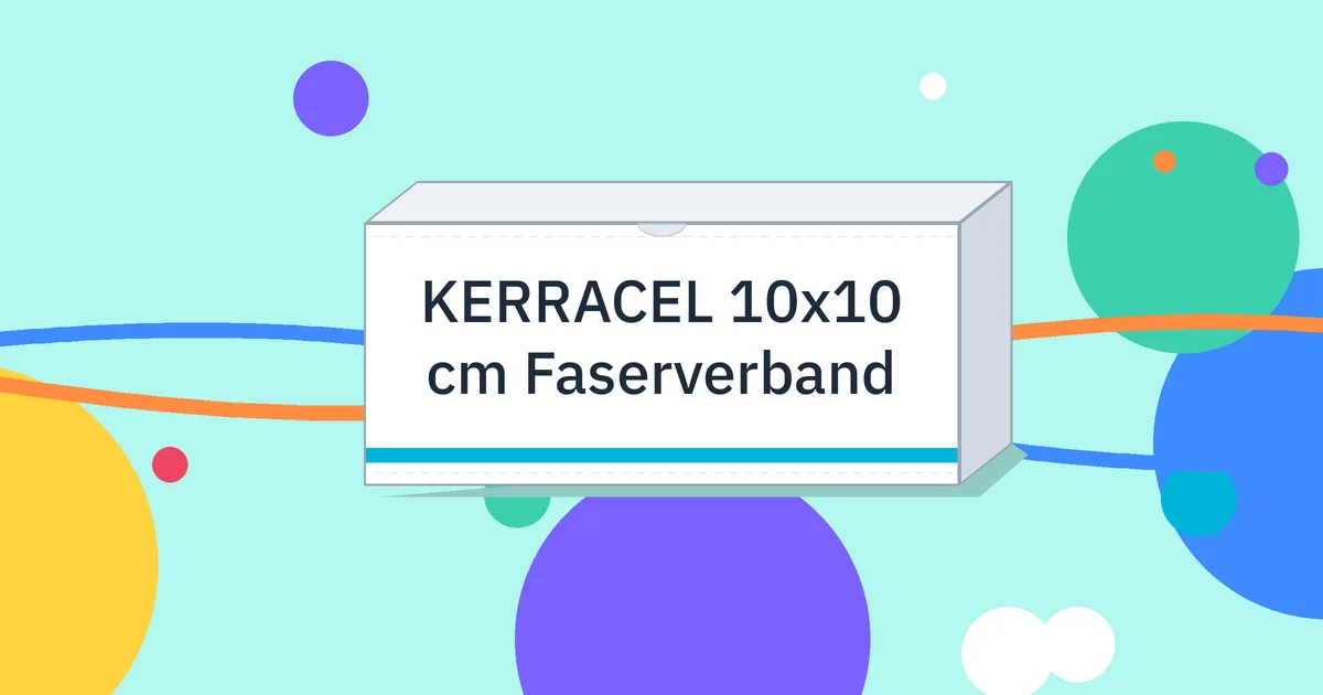 Symbolbild: Packung mit der Aufschrift KERRACEL 10x10 cm Faserverband (PZN 11869652) – Verfügbarkeit und Bezug in Apotheken in Frankfurt am Main