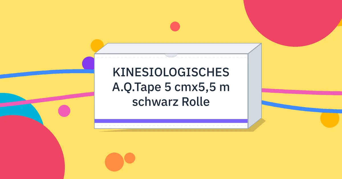 Symbolbild: Packung mit der Aufschrift KINESIOLOGISCHES A.Q.Tape 5 cmx5,5 m schwarz Rolle (PZN 01675102) – Verfügbarkeit und Bezug in Apotheken in Frankfurt am Main