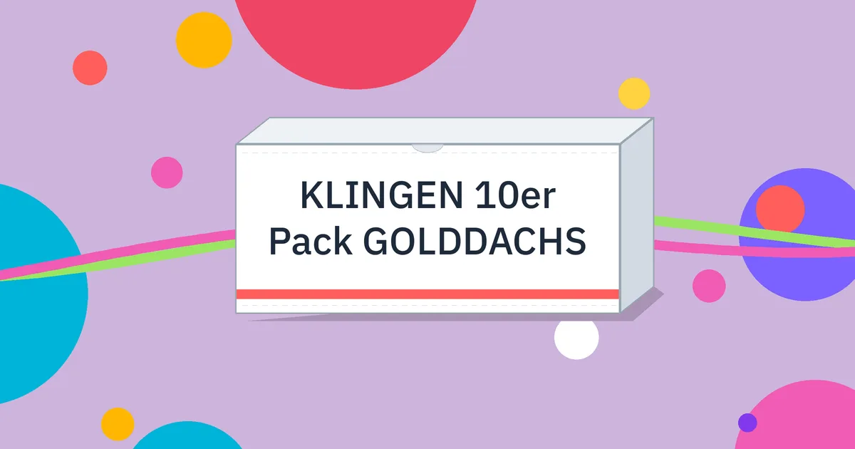 Symbolbild: Packung mit der Aufschrift KLINGEN 10er Pack GOLDDACHS (PZN 10191745) – Verfügbarkeit und Bezug in Apotheken in Frankfurt am Main