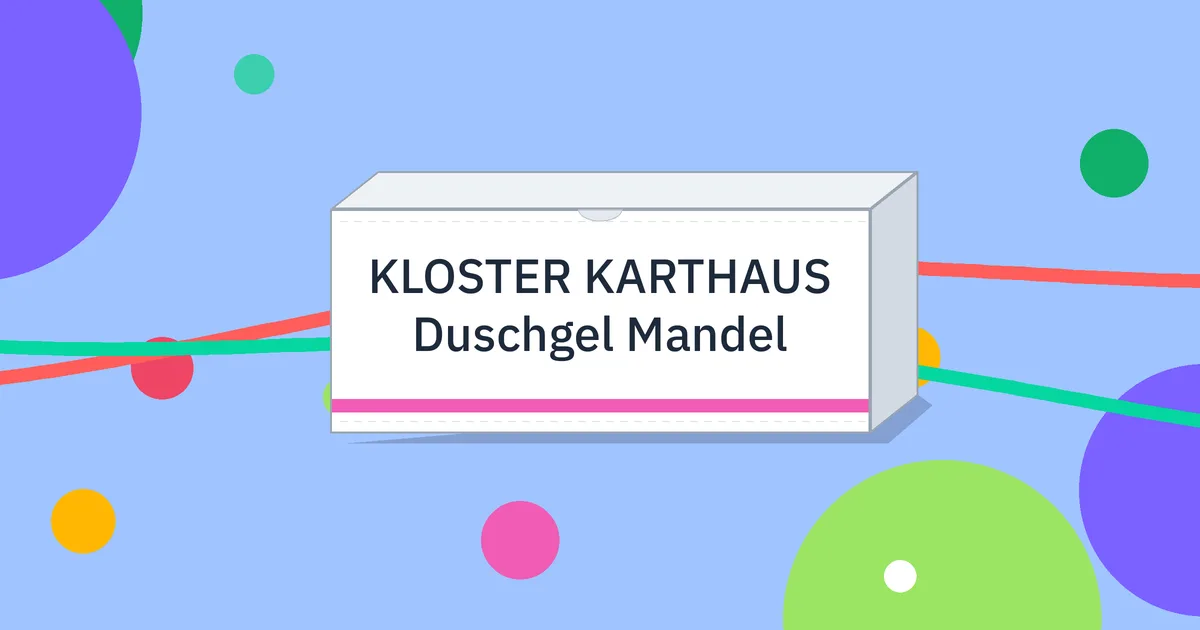 Symbolbild: Packung mit der Aufschrift KLOSTER KARTHAUS Duschgel Mandel (PZN 01847968) – Verfügbarkeit und Bezug in Apotheken in Frankfurt am Main