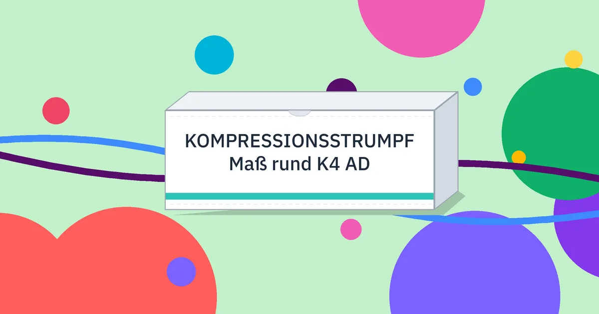 Symbolbild: Packung mit der Aufschrift KOMPRESSIONSSTRUMPF Maß rund K4 AD (PZN 04773070) – Verfügbarkeit und Bezug in Apotheken in Frankfurt am Main