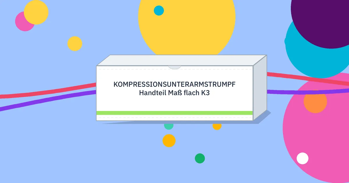 Symbolbild: Packung mit der Aufschrift KOMPRESSIONSUNTERARMSTRUMPF Handteil Maß flach K3 (PZN 16746492) – Verfügbarkeit und Bezug in Apotheken in Frankfurt am Main