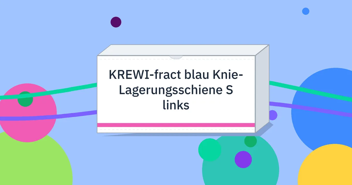 Symbolbild: Packung mit der Aufschrift KREWI-fract blau Knie-Lagerungsschiene S links (PZN 17299782) – Verfügbarkeit und Bezug in Apotheken in Frankfurt am Main