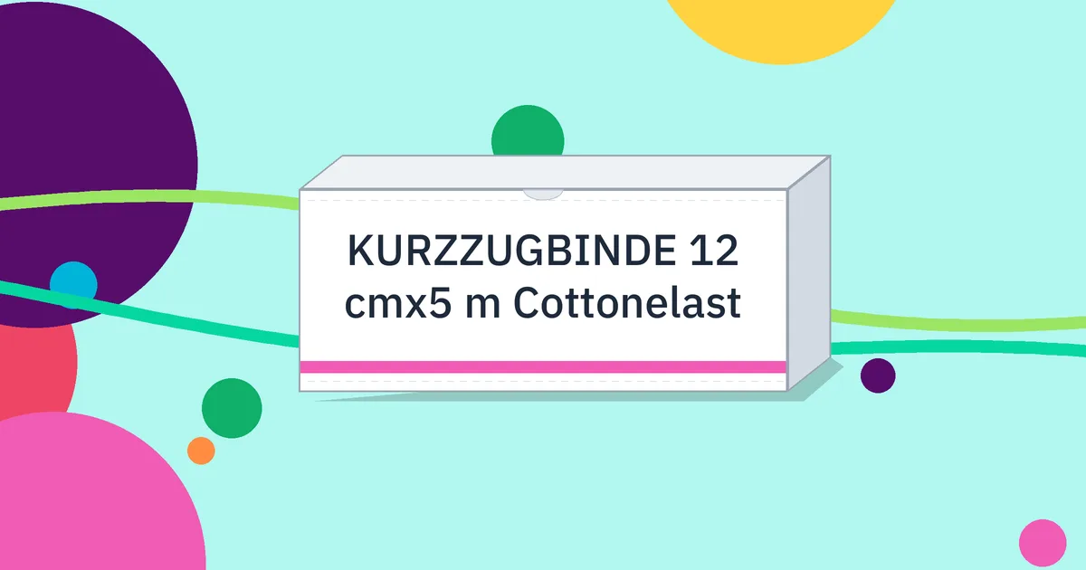 Symbolbild: Packung mit der Aufschrift KURZZUGBINDE 12 cmx5 m Cottonelast (PZN 12774764) – Verfügbarkeit und Bezug in Apotheken in Frankfurt am Main