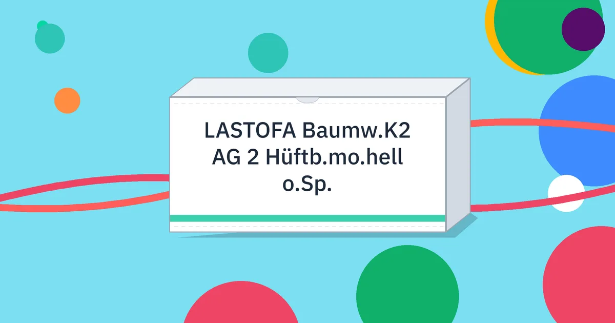 Symbolbild: Packung mit der Aufschrift LASTOFA Baumw.K2 AG 2 Hüftb.mo.hell o.Sp. (PZN 01949781) – Verfügbarkeit und Bezug in Apotheken in Frankfurt am Main