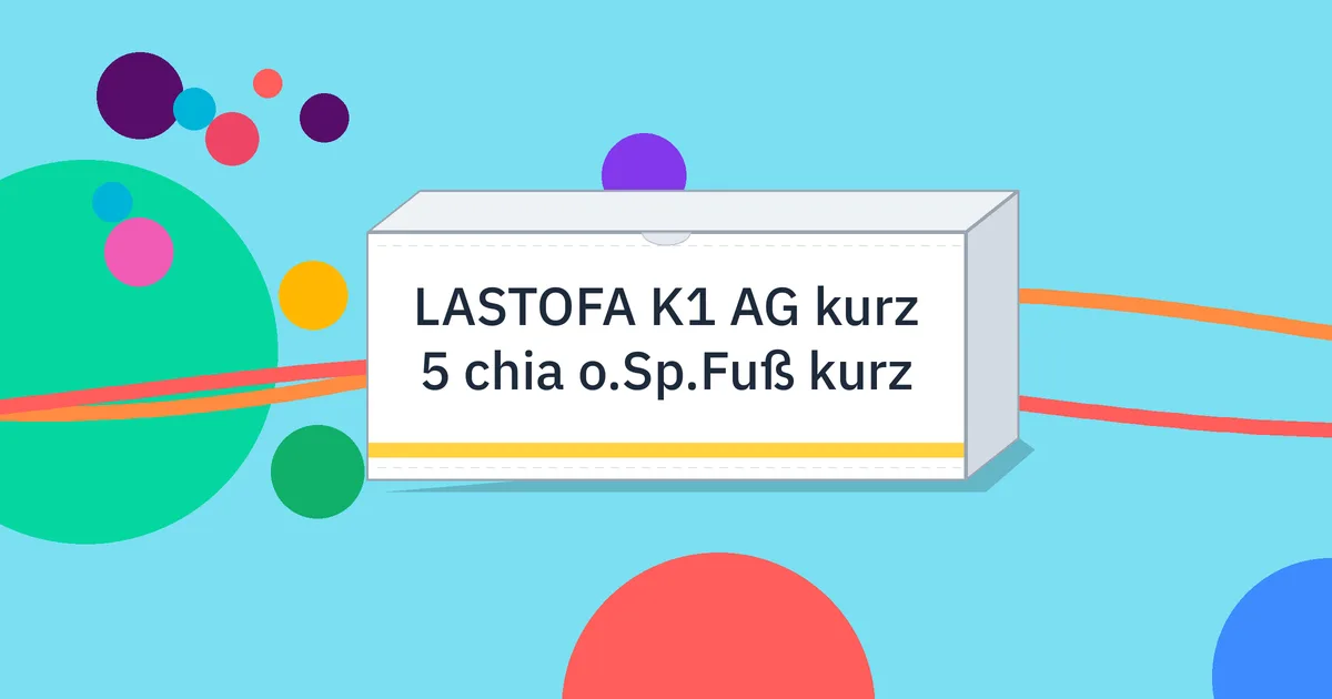 Symbolbild: Packung mit der Aufschrift LASTOFA K1 AG kurz 5 chia o.Sp.Fuß kurz (PZN 13792959) – Verfügbarkeit und Bezug in Apotheken in Frankfurt am Main